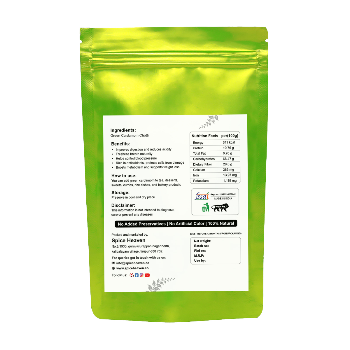 Green Cardamom | Elachi (100g) – Spice Heaven